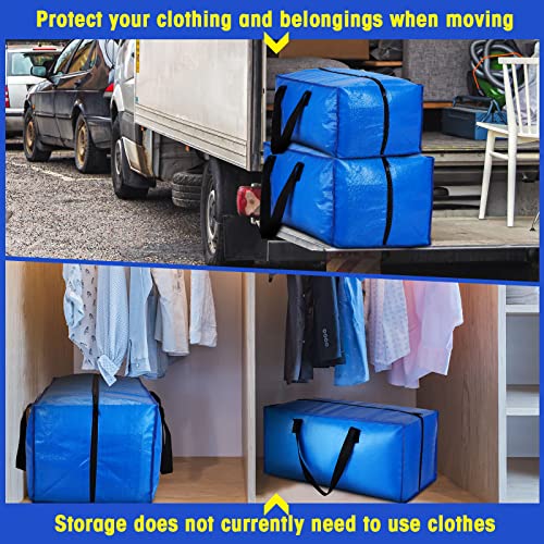 Nuogo 12 Pieces Heavy Duty Moving Bags Extra Large Storage Bags with Strong Handles Zippers Blue Moving Storage Bags Totes for Space Saving Moving Camping College Dorm Christmas Decorations Storage