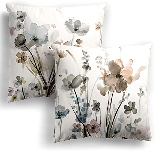 Qesonoo Flower Throw Pillow Covers 18x18 Set of 2, Flowers Pillow Cushion Cases, Modern Decorative Square Pillowcases for Sofa Couch Bedroom Living Room Car