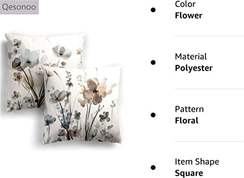 Qesonoo Flower Throw Pillow Covers 18x18 Set of 2, Flowers Pillow Cushion Cases, Modern Decorative Square Pillowcases for Sofa Couch Bedroom Living Room Car