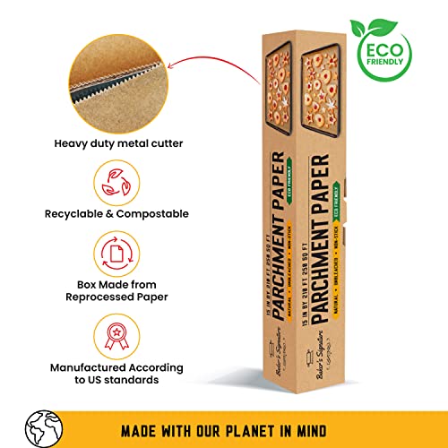 Unbleached Parchment Paper Roll 15 in x 210 ft 260 Sq.Ft Paper Baking Paper by Baker’s Signature | Silicone Coated – Will not Soak Through or Burn – Non-Toxic & Comes in Convenient Packaging