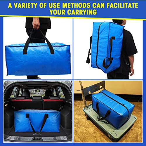 Nuogo 12 Pieces Heavy Duty Moving Bags Extra Large Storage Bags with Strong Handles Zippers Blue Moving Storage Bags Totes for Space Saving Moving Camping College Dorm Christmas Decorations Storage
