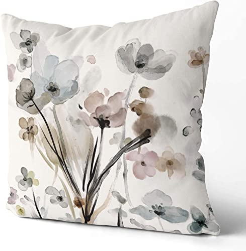 Qesonoo Flower Throw Pillow Covers 18x18 Set of 2, Flowers Pillow Cushion Cases, Modern Decorative Square Pillowcases for Sofa Couch Bedroom Living Room Car