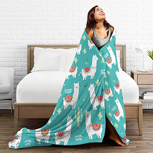 JASMODER Alpaca Llama and Cactus Blankets & Throws Soft Microfiber Cozy Warm Throw Blanket for Couch Bedroom Living Room