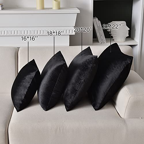 Krifey Throw Pillow Covers Velvet Decorative Square Pillowcase Soft Cushion Case for Couch Bedroom 18x18 Inch Black, Pack of 2