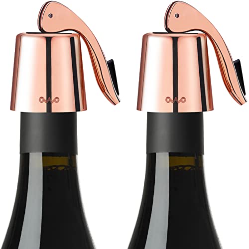 OWO Wine bottle Stopper, Wine Saver with Silicone, Decorative Wine Preserver, Wine Toppers Stopper,Reusable Wine Cork Keeps Wine Fresh(Goldrose, 2 Pack)