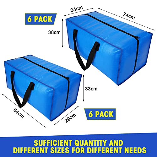 Nuogo 12 Pieces Heavy Duty Moving Bags Extra Large Storage Bags with Strong Handles Zippers Blue Moving Storage Bags Totes for Space Saving Moving Camping College Dorm Christmas Decorations Storage