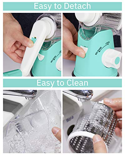 X Home Rotary Cheese Grater Kitchen Mandoline Vegetables Slicer Cheese Shredder with Rubber Suction Base, 3 Stainless Drum Blades Included, Easy to Use and Clean,Blue