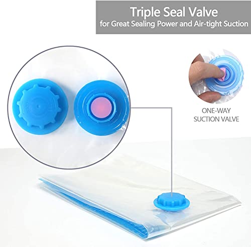 amhomel Vacuum Storage Bag (3 Jumbo, 3 Large, 3 Medium, 3 Small) Ziplock Space Saver Sealer Bags, Air Tight Compression Organizers for Pillows Clothes Blankets Comforters with Hand Pump - 12 Combo