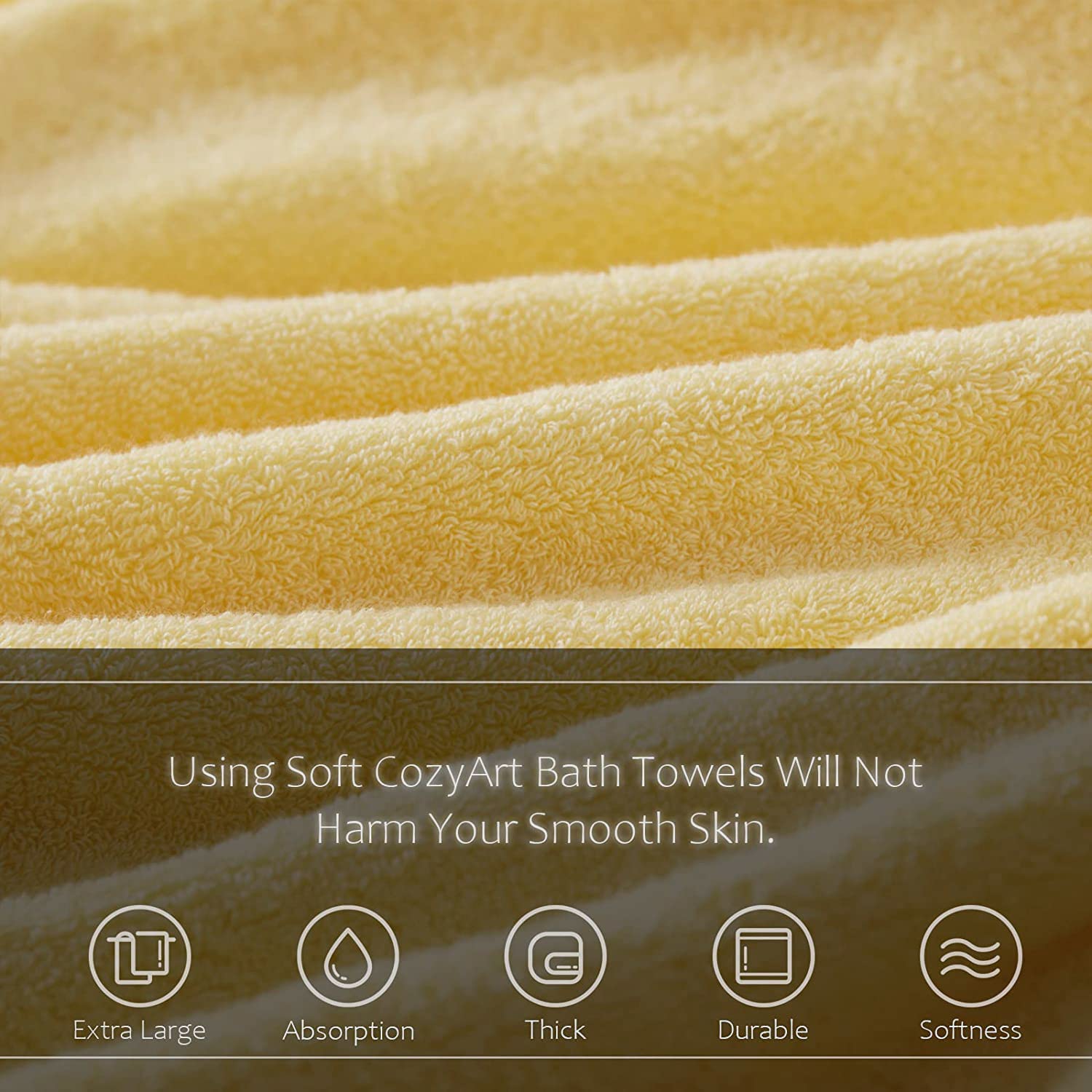 COZYART Light Yellow Luxury Bath Towel Set, Turkish Cotton Hotel Towel Bulk for Bathroom, Thick Bathroom Set of 6 Pcs with 2 Large Bath Towels, 2 Hand Towels, 2 Washcloths, 650 GSM.