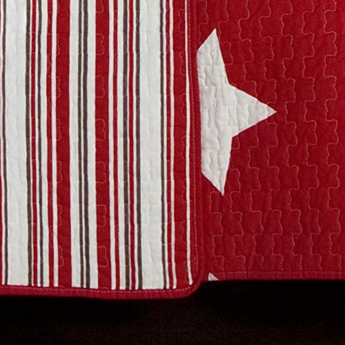 Lush Decor Red Star Quilt-Reversible 2 Piece Pattern Striped Bedding Set with Pillow Shams, Twin