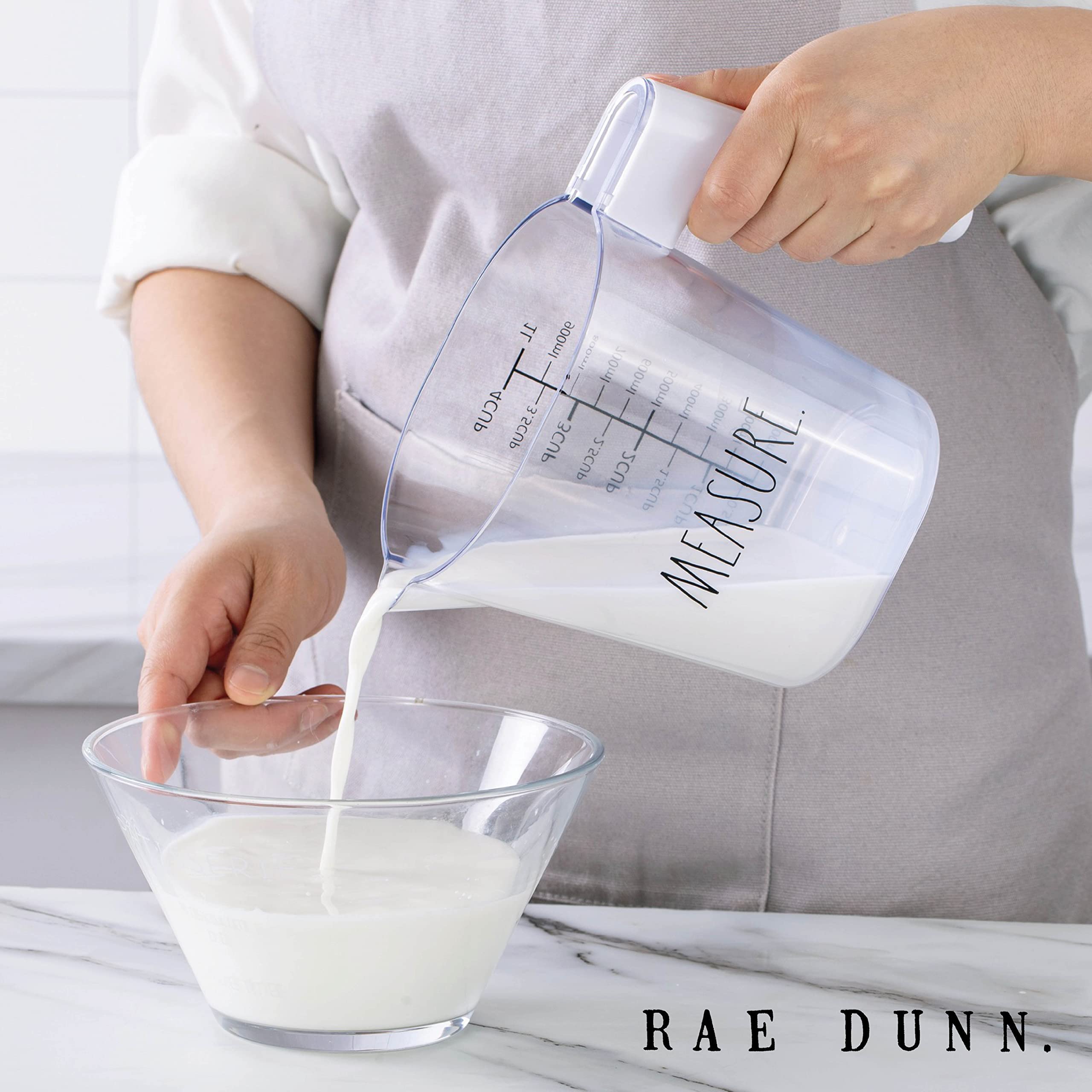 Rae Dunn Measuring Cup Set - 9 PC. Nesting Stackable Liquid Measure Cup, Dry Measuring Cups and Spoons with Funnel and Scraper - Nesting and Clicks Together for Easy Storage (Multi)