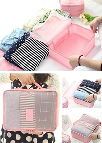 King&Pig 6pcs Travel Organizer Pouches Waterproof Luggage Clothing Finishing Bag (navy blue)
