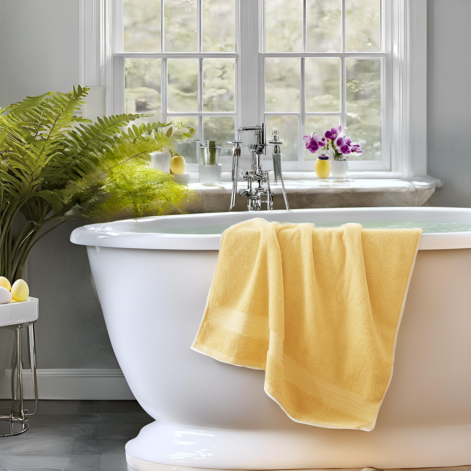 COZYART Light Yellow Luxury Bath Towel Set, Turkish Cotton Hotel Towel Bulk for Bathroom, Thick Bathroom Set of 6 Pcs with 2 Large Bath Towels, 2 Hand Towels, 2 Washcloths, 650 GSM.