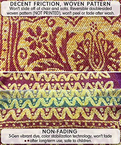 FinalNest Bohemian Tribal Throws Blankets Reversible Colorful Red Blue Boho Hippie Chenille Jacquard Fabric Throw Covers Large Couch Furniture Sofa Chair Loveseat Recliner Oversized (Red,S:75x60)