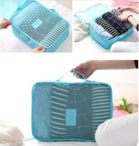 King&Pig 6pcs Travel Organizer Pouches Waterproof Luggage Clothing Finishing Bag (navy blue)