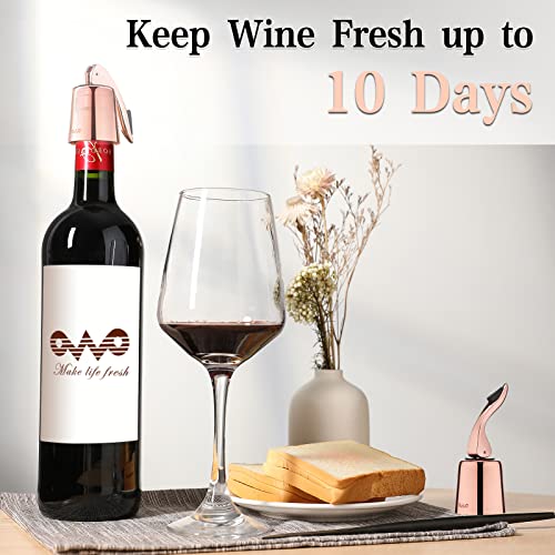 OWO Wine bottle Stopper, Wine Saver with Silicone, Decorative Wine Preserver, Wine Toppers Stopper,Reusable Wine Cork Keeps Wine Fresh(Goldrose, 2 Pack)