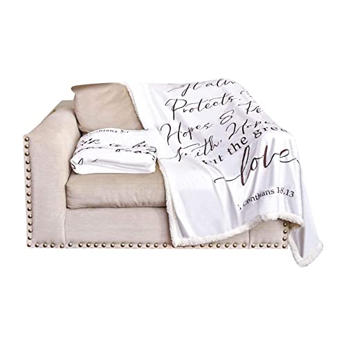 Double Creek 1 Corinthians Love Is Scripture Throw Blanket - Ultra Soft Sherpa Fleece Microfiber Inspirational Comfort Blanket for Bed Couch Chair - Wedding, Anniversary or Get Well Gift for Men Women