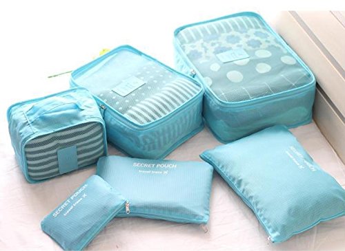 King&Pig 6pcs Travel Organizer Pouches Waterproof Luggage Clothing Finishing Bag (navy blue)