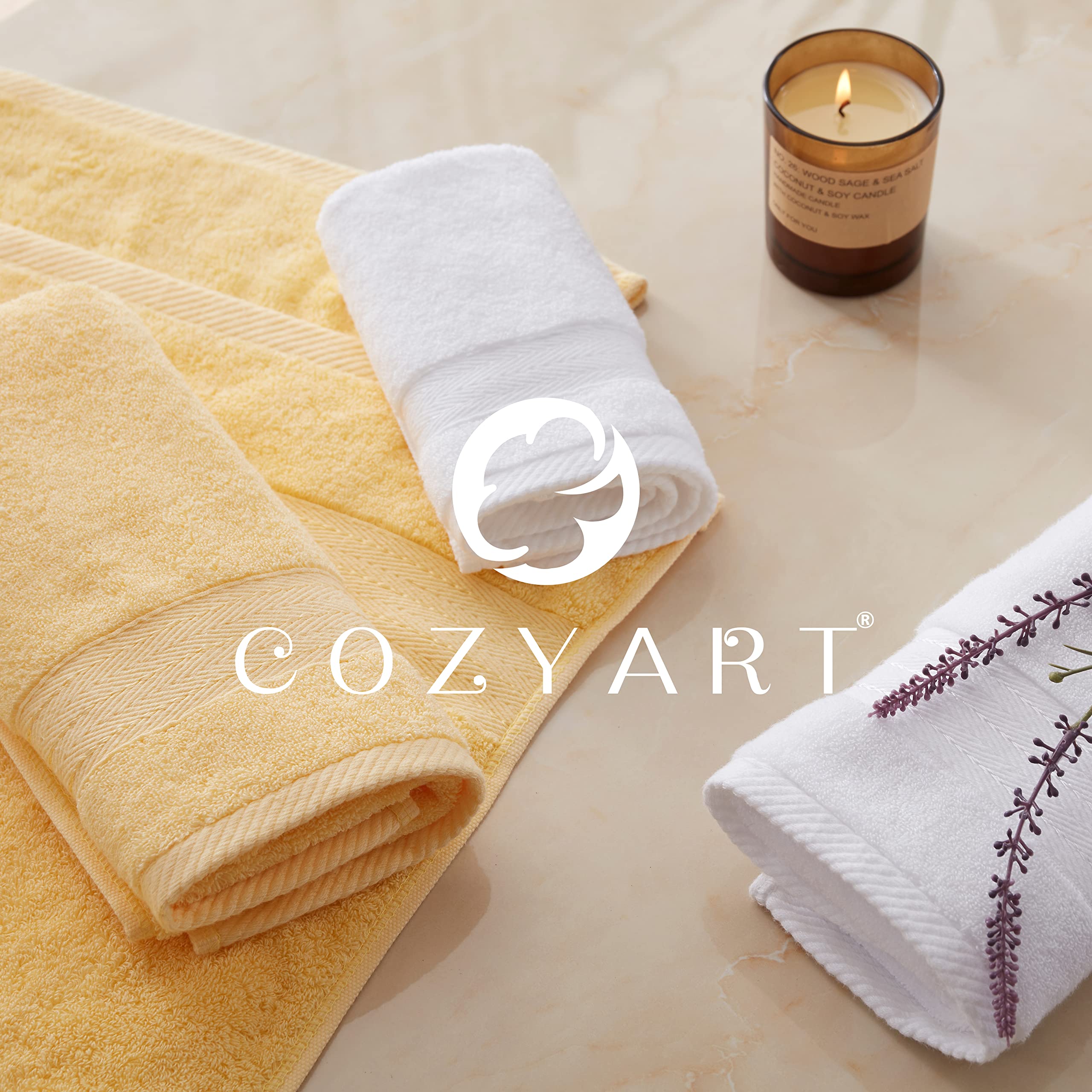 COZYART Light Yellow Luxury Bath Towel Set, Turkish Cotton Hotel Towel Bulk for Bathroom, Thick Bathroom Set of 6 Pcs with 2 Large Bath Towels, 2 Hand Towels, 2 Washcloths, 650 GSM.