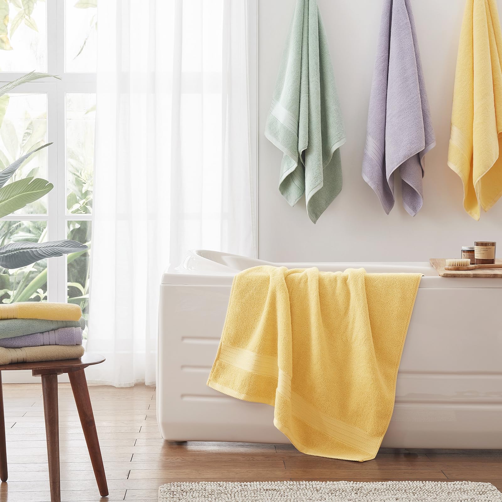 COZYART Light Yellow Luxury Bath Towel Set, Turkish Cotton Hotel Towel Bulk for Bathroom, Thick Bathroom Set of 6 Pcs with 2 Large Bath Towels, 2 Hand Towels, 2 Washcloths, 650 GSM.