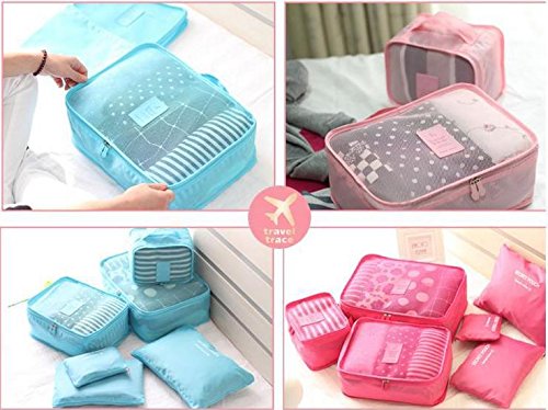 King&Pig 6pcs Travel Organizer Pouches Waterproof Luggage Clothing Finishing Bag (navy blue)