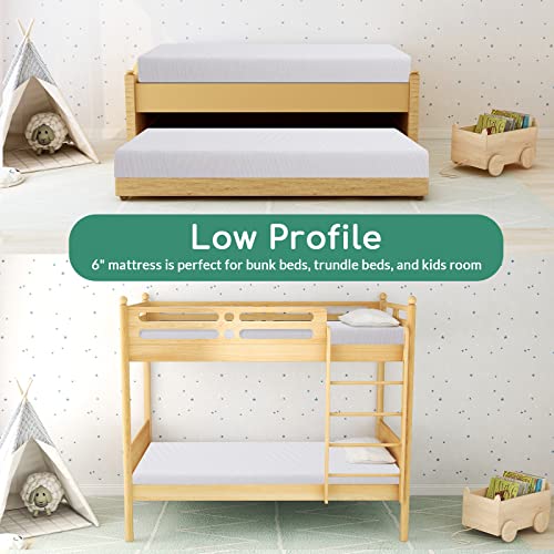 Airdown Full Mattress, 6 Inch Memory Foam Mattress in a Box for Kids, Medium Firm Green Tea Gel Mattress Full Size for Bunk Bed, Trundle Bed, Guest Room White