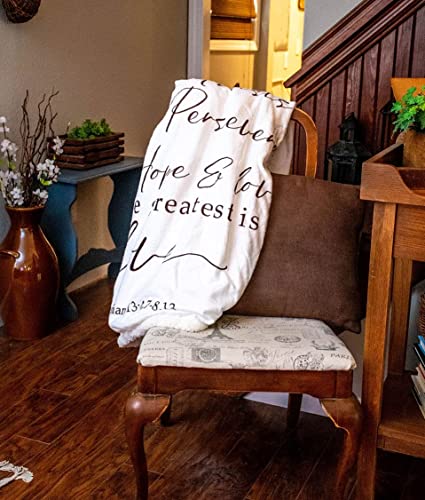 Double Creek 1 Corinthians Love Is Scripture Throw Blanket - Ultra Soft Sherpa Fleece Microfiber Inspirational Comfort Blanket for Bed Couch Chair - Wedding, Anniversary or Get Well Gift for Men Women