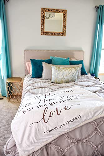 Double Creek 1 Corinthians Love Is Scripture Throw Blanket - Ultra Soft Sherpa Fleece Microfiber Inspirational Comfort Blanket for Bed Couch Chair - Wedding, Anniversary or Get Well Gift for Men Women