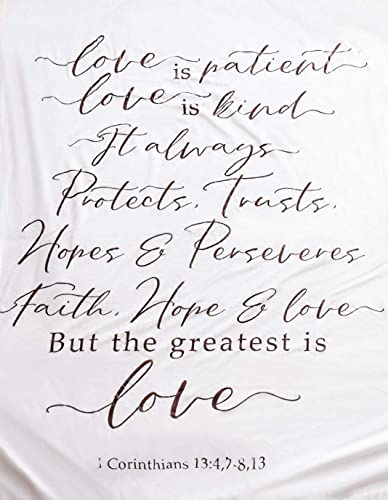 Double Creek 1 Corinthians Love Is Scripture Throw Blanket - Ultra Soft Sherpa Fleece Microfiber Inspirational Comfort Blanket for Bed Couch Chair - Wedding, Anniversary or Get Well Gift for Men Women