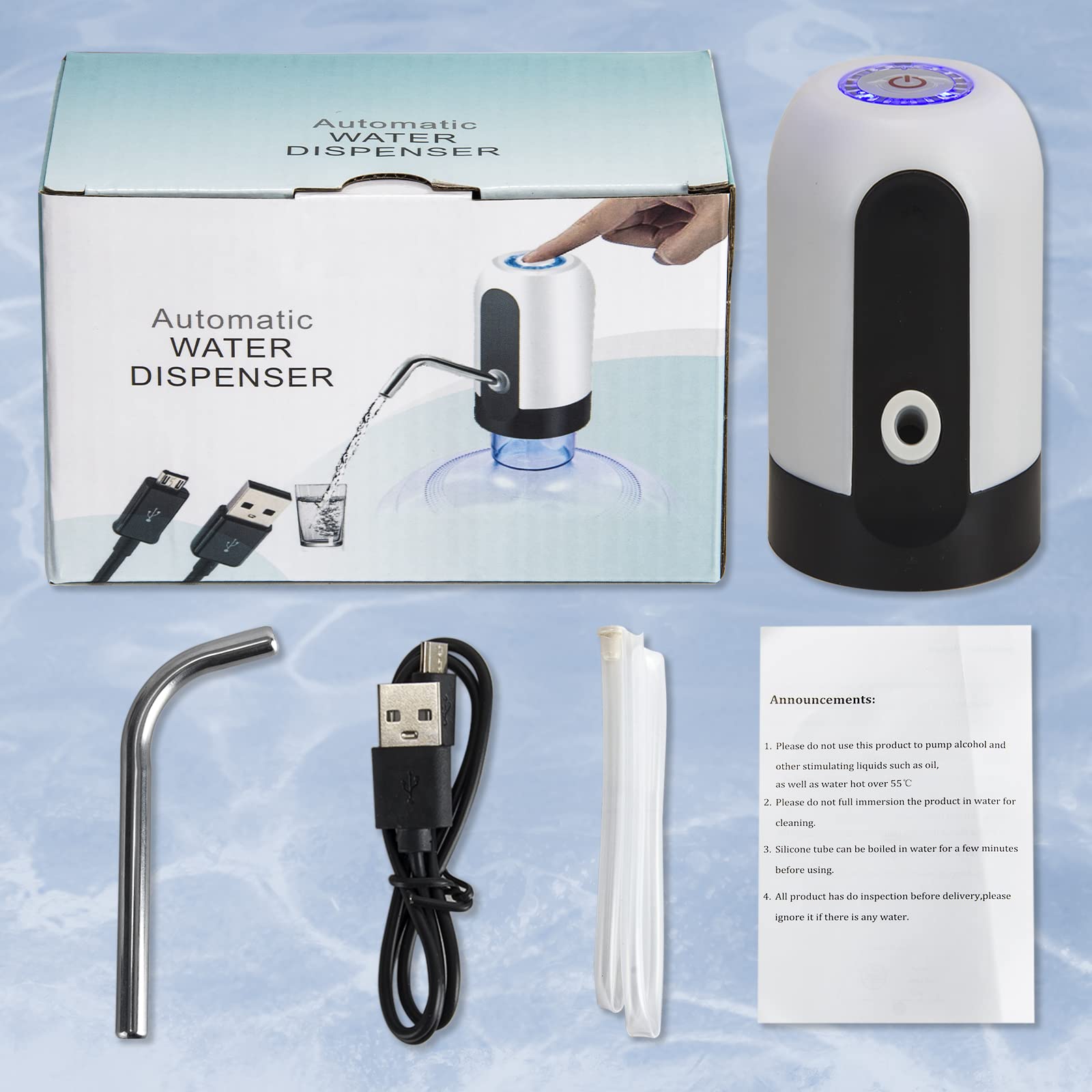 Electric Water Dispenser, Automatic Water Dispenser, Water Dispenser for 5 Gallon Bottle, USB Charging 3-5 Gallon Water Bottle Switch for Camping, Kitchen, Workshop, Garage