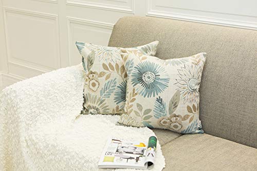Mika Home Pack of 2 Throw Pillow Covers Decorative Pillow Cases for Sofa Couch Bed,Sunflower Pattern,22x22 Inches,Blue Cream