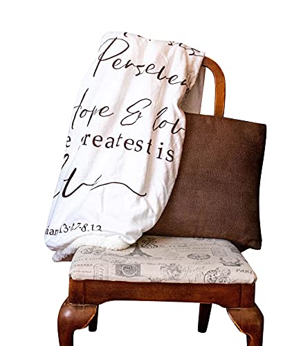 Double Creek 1 Corinthians Love Is Scripture Throw Blanket - Ultra Soft Sherpa Fleece Microfiber Inspirational Comfort Blanket for Bed Couch Chair - Wedding, Anniversary or Get Well Gift for Men Women