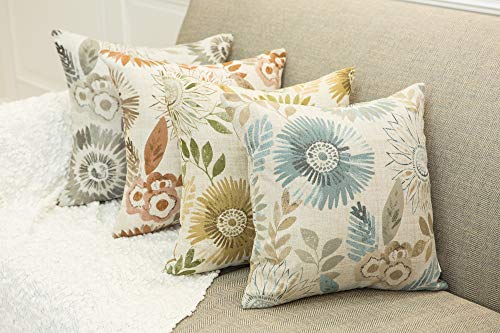 Mika Home Pack of 2 Throw Pillow Covers Decorative Pillow Cases for Sofa Couch Bed,Sunflower Pattern,22x22 Inches,Blue Cream