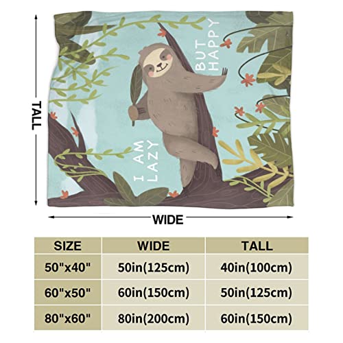 Sloth Throw Blanket Flannel Plush Soft Warm Blankets 60"X50" for Kids Adults Gift Sofa Chair Bed Office