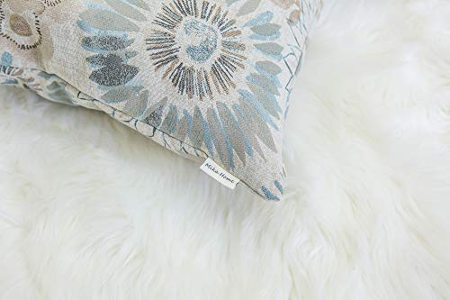 Mika Home Pack of 2 Throw Pillow Covers Decorative Pillow Cases for Sofa Couch Bed,Sunflower Pattern,22x22 Inches,Blue Cream