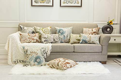 Mika Home Pack of 2 Throw Pillow Covers Decorative Pillow Cases for Sofa Couch Bed,Sunflower Pattern,22x22 Inches,Blue Cream