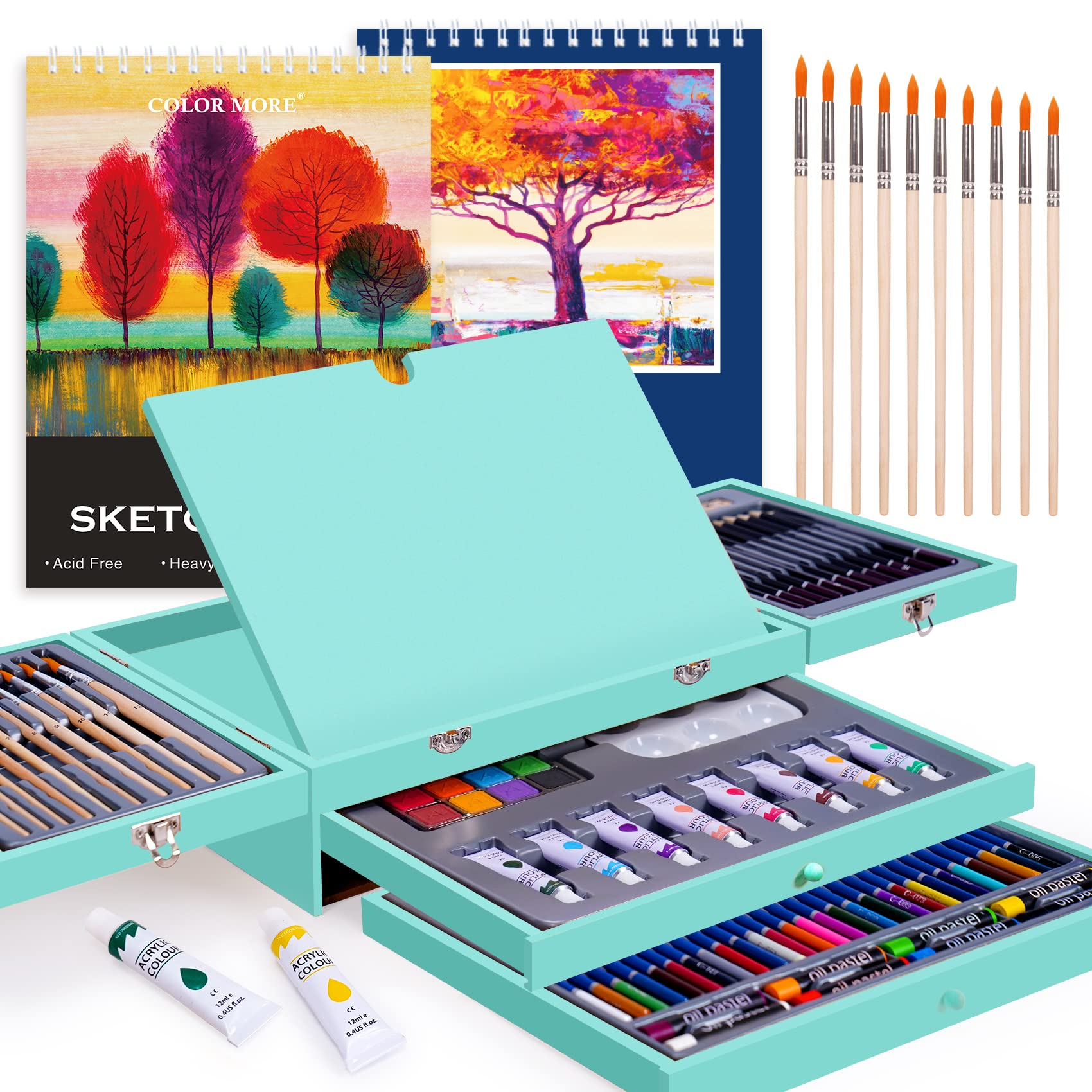 85 Piece Deluxe Wooden Art Supplies, Art Kit with Easel and Acrylic Pad, Art Set for Teens, Adults and Artist Beginners, Creative Gift Box with Wooden Case, Sketching Pencils, Artist Brushes