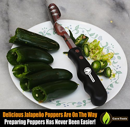 Cave Tools Jalapeno Pepper Corer and Deseeder to Peel or Slice Off Bell, Banana, or Chili Pepper Tops/Stems For Roasting Poppers on Grill, Smoker, or Oven - Kitchen and BBQ Accessories