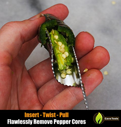 Cave Tools Jalapeno Pepper Corer and Deseeder to Peel or Slice Off Bell, Banana, or Chili Pepper Tops/Stems For Roasting Poppers on Grill, Smoker, or Oven - Kitchen and BBQ Accessories