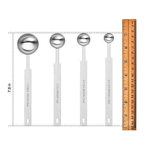 ONEKOO 7 Inches Long Handle Measuring Spoons Set, Premium Stainless Steel Metal Spoon, Tablespoon & Teaspoon & Coffee Scoop , for Accurate Measure Liquid or Dry Ingredients, for Cooking Baking