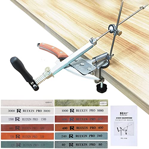 RUIXIN PRO RX-008 Knife Sharpener Kit System with 12 Whetstones, 360Β° Rotation Flip Design, Fixed-Angle Stainless Steel Professional Chef Kitchen Knife Sharpening Blades Fine Grinding Polishing Tool