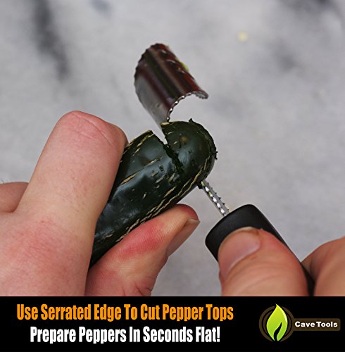 Cave Tools Jalapeno Pepper Corer and Deseeder to Peel or Slice Off Bell, Banana, or Chili Pepper Tops/Stems For Roasting Poppers on Grill, Smoker, or Oven - Kitchen and BBQ Accessories
