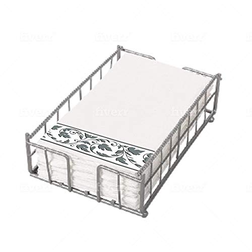 Silver Guest Towel Napkin Holder Caddy and Premium Quality Everyday Bathroom Guest Towels Bundle (Silver Border)