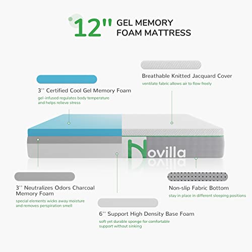 Novilla Full Size Mattress, 12 Inch Gel Memory Foam Full Mattress for Cooling Sleep & Pressure Relief, Medium Soft with Motion Isolation, Mattress in a Box, Lullaby