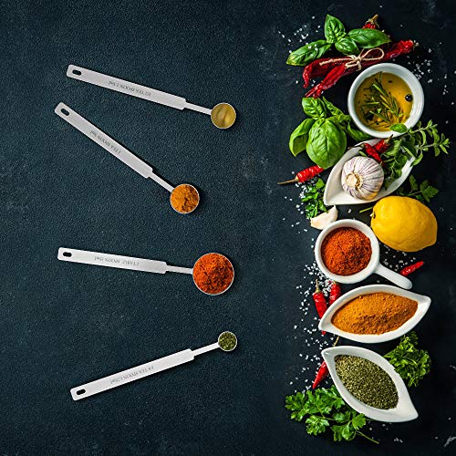ONEKOO 7 Inches Long Handle Measuring Spoons Set, Premium Stainless Steel Metal Spoon, Tablespoon & Teaspoon & Coffee Scoop , for Accurate Measure Liquid or Dry Ingredients, for Cooking Baking