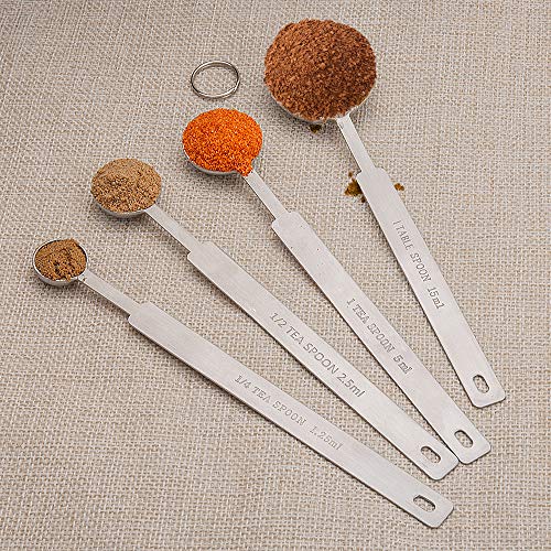 ONEKOO 7 Inches Long Handle Measuring Spoons Set, Premium Stainless Steel Metal Spoon, Tablespoon & Teaspoon & Coffee Scoop , for Accurate Measure Liquid or Dry Ingredients, for Cooking Baking