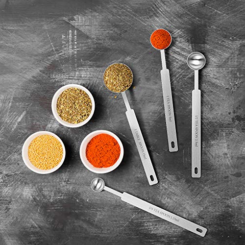 ONEKOO 7 Inches Long Handle Measuring Spoons Set, Premium Stainless Steel Metal Spoon, Tablespoon & Teaspoon & Coffee Scoop , for Accurate Measure Liquid or Dry Ingredients, for Cooking Baking