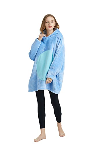 Mosbowone Wearable Blanket Oversized Hoodie Sweatshirt Sherpa TV-Blanket with Sleeves and Pockets Blue