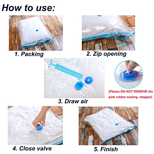 Vacuum Storage Bags Space Saving Bags for Comforters Clothes Pillow Bedding Blanket Storage, Double Zip Lock Seal & Leak Valve, Free Travel Hand Pump Included (4 Pack - 2 Jumbo + 1 Large + 1 Medium)