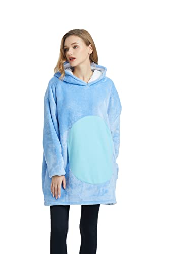 Mosbowone Wearable Blanket Oversized Hoodie Sweatshirt Sherpa TV-Blanket with Sleeves and Pockets Blue